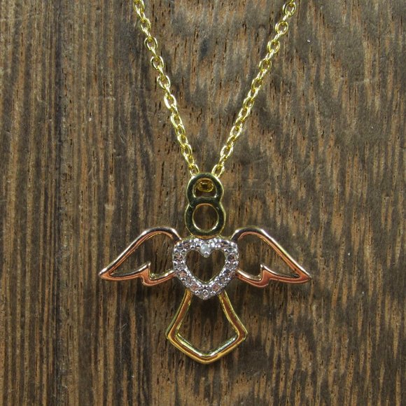 Jewelry | 18 Sterling Silver Gold Plated Diamond Chip Angel Pendant ...
